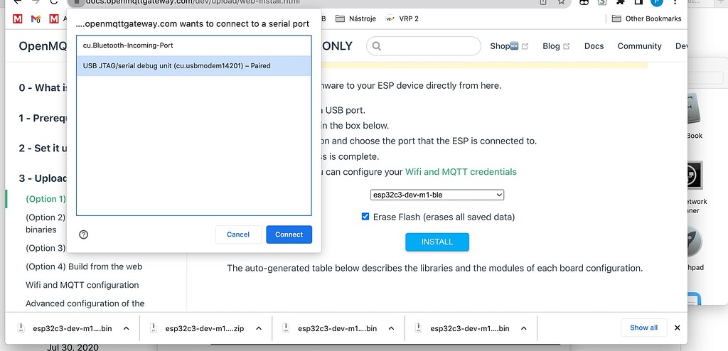 ESP32 C3 unable to upload from web - Theengs and OpenMQTTGateway